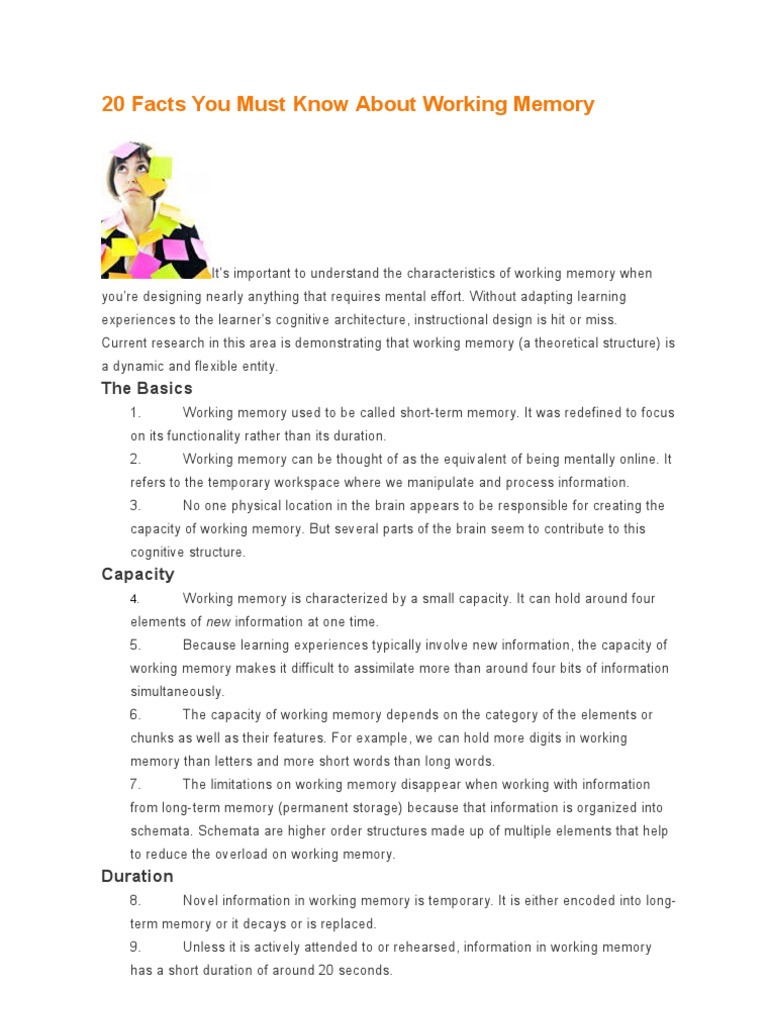 Key Insights Into Working Memory: 20 Facts About Its Capacity, Duration ...