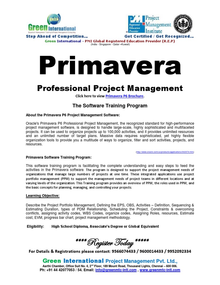 Primavera P6 Certification Training Program | PDF