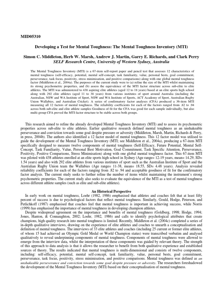 Dev A Test For Mental Toughness Mti | PDF | Psychometrics | Flow ...