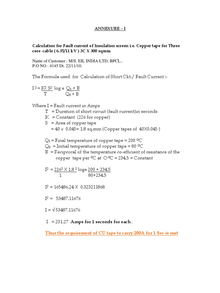 Cable Fault Current calculation | Electric Current | Electric Power