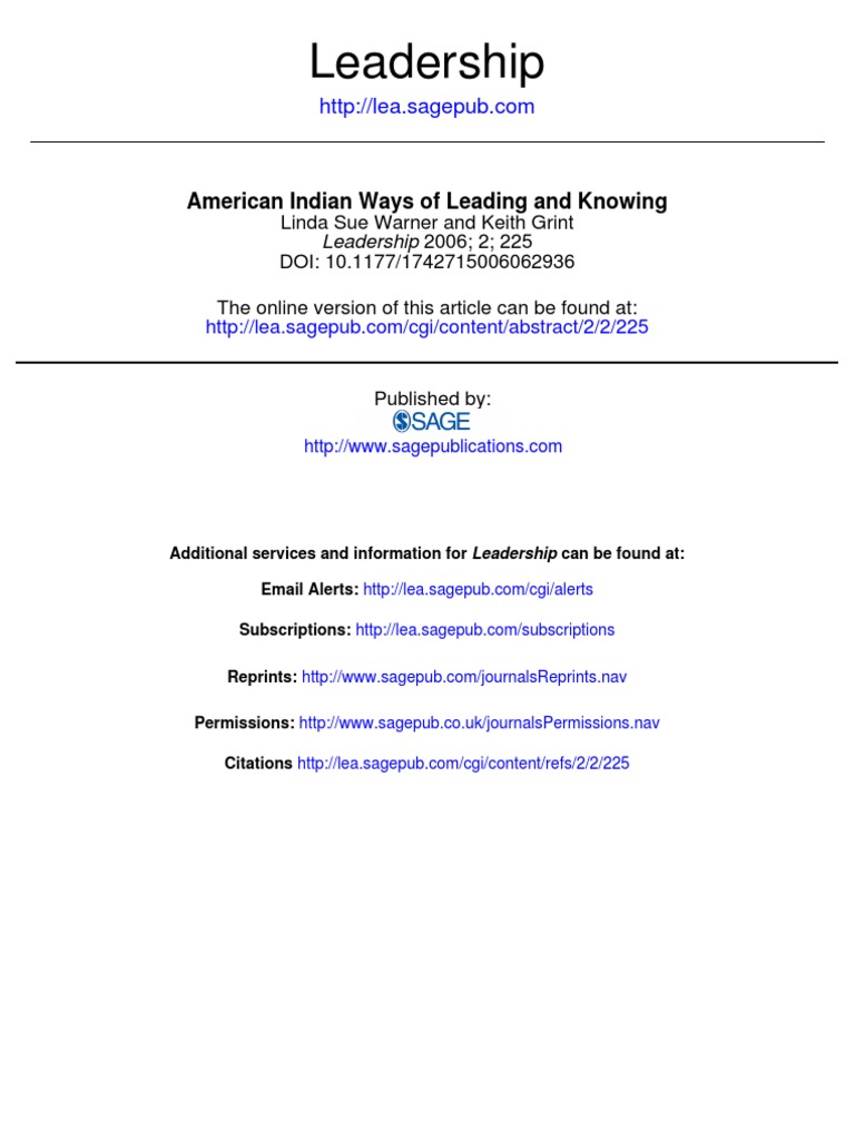 AMERICAN INDIAN Ways of Leading and Knowing | PDF | Cherokee | Native ...