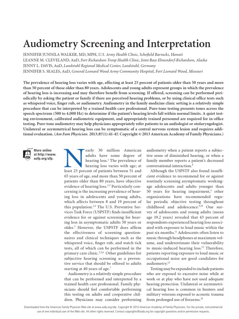 Audiometry Screening and Interpretation | PDF | Hearing Loss | Hearing