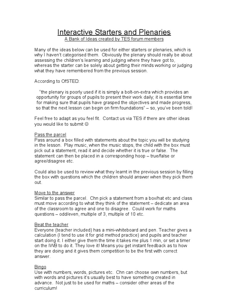 Interactive Starters and Plenaries | PDF | Language Arts & Discipline