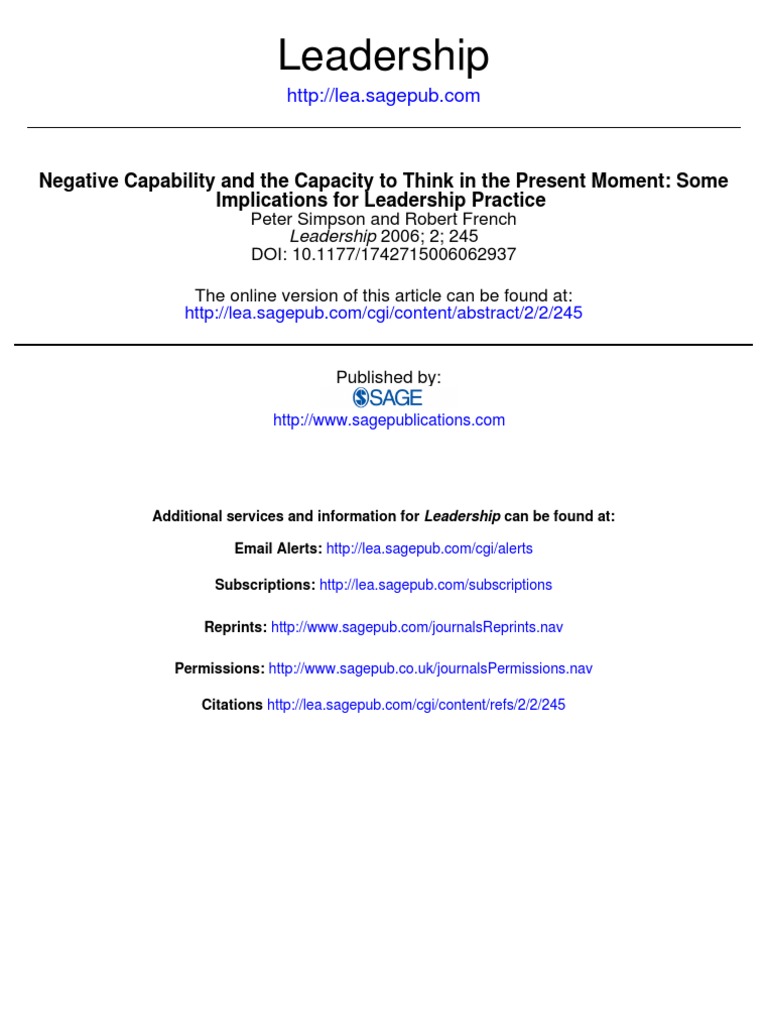 Negative Capability and The Capacity To Think in The Present Moment ...