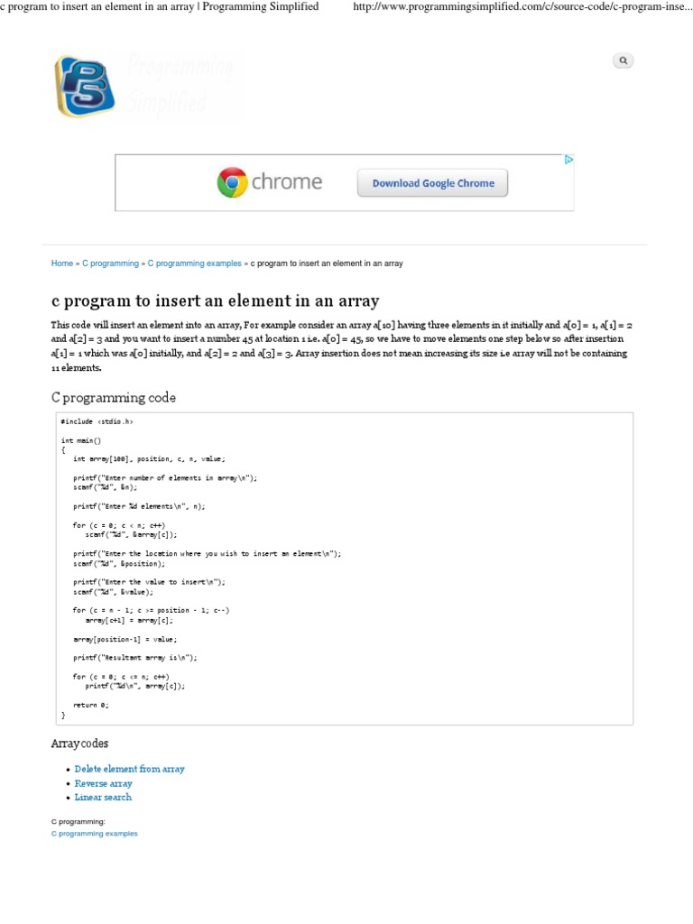 C Program To Insert An Element in An Array - Programming Simplified ...