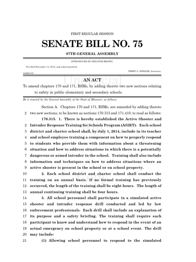 Missouri Senate Bill 75 | PDF | Emergency | Rehabilitation Act Of 1973