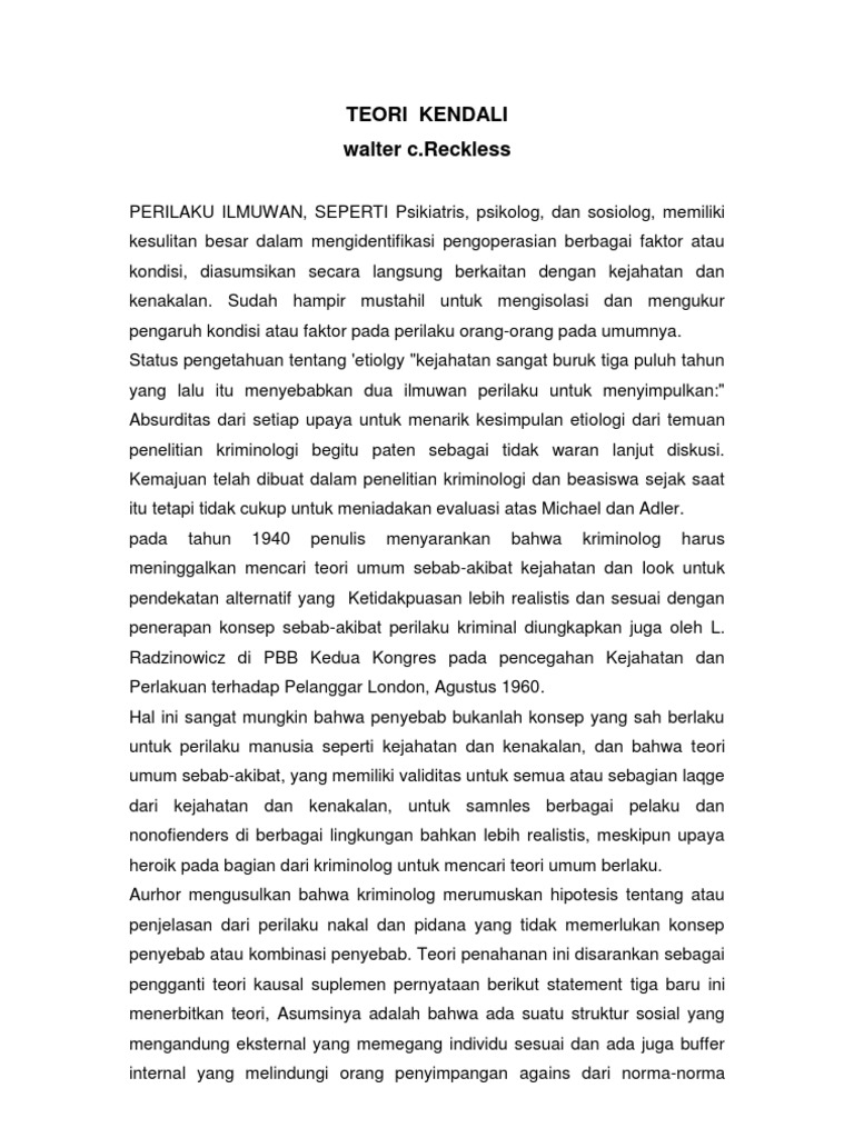 Teori Kendali Walter C.reckless | PDF