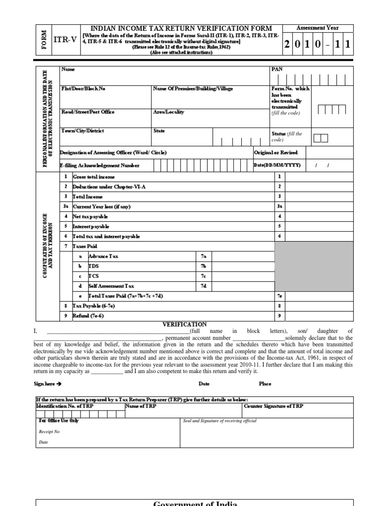 Form ITR-V | Income Tax In India | Taxes