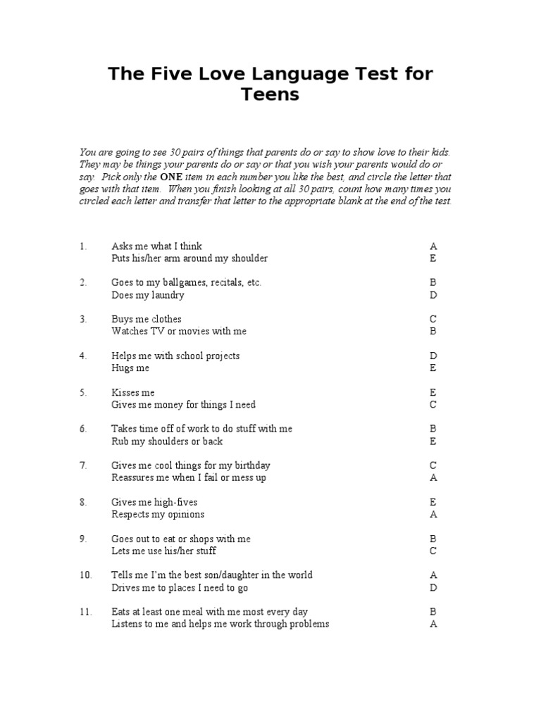 Teen Love Languages Quiz | PDF