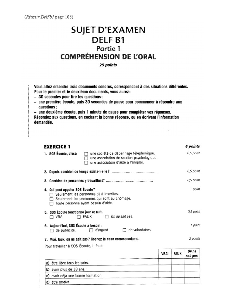 Exemples d'examen DELF B1 et corrigés | PDF