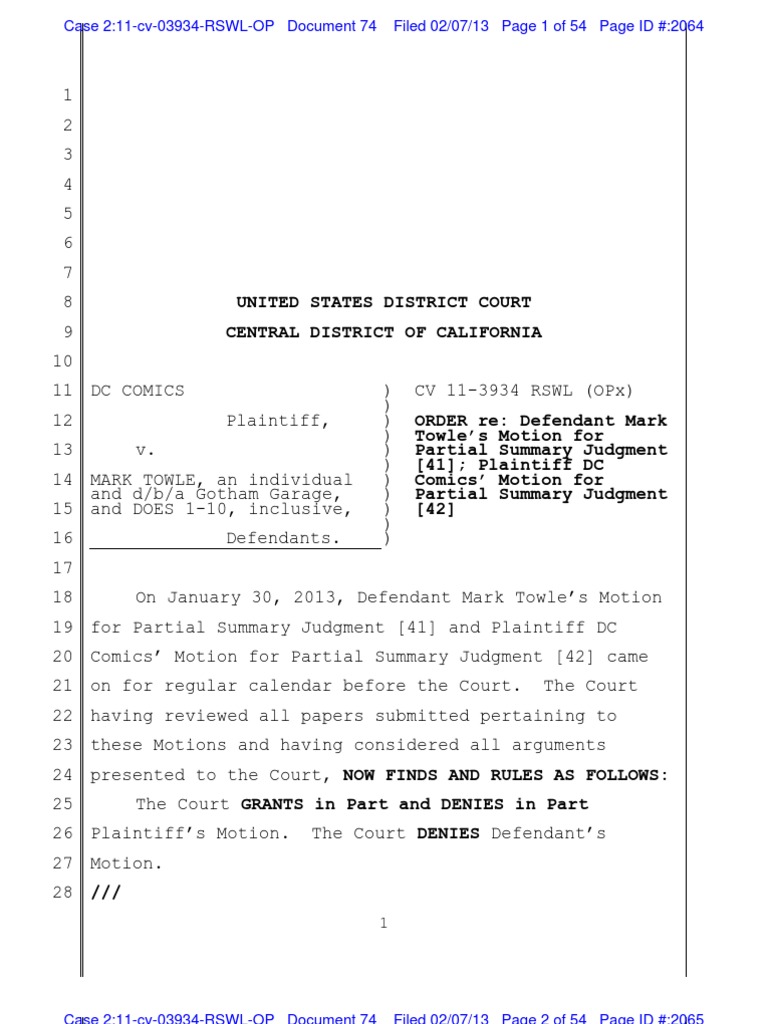 Batmobile Ruling District Court | PDF | Substantial Similarity ...