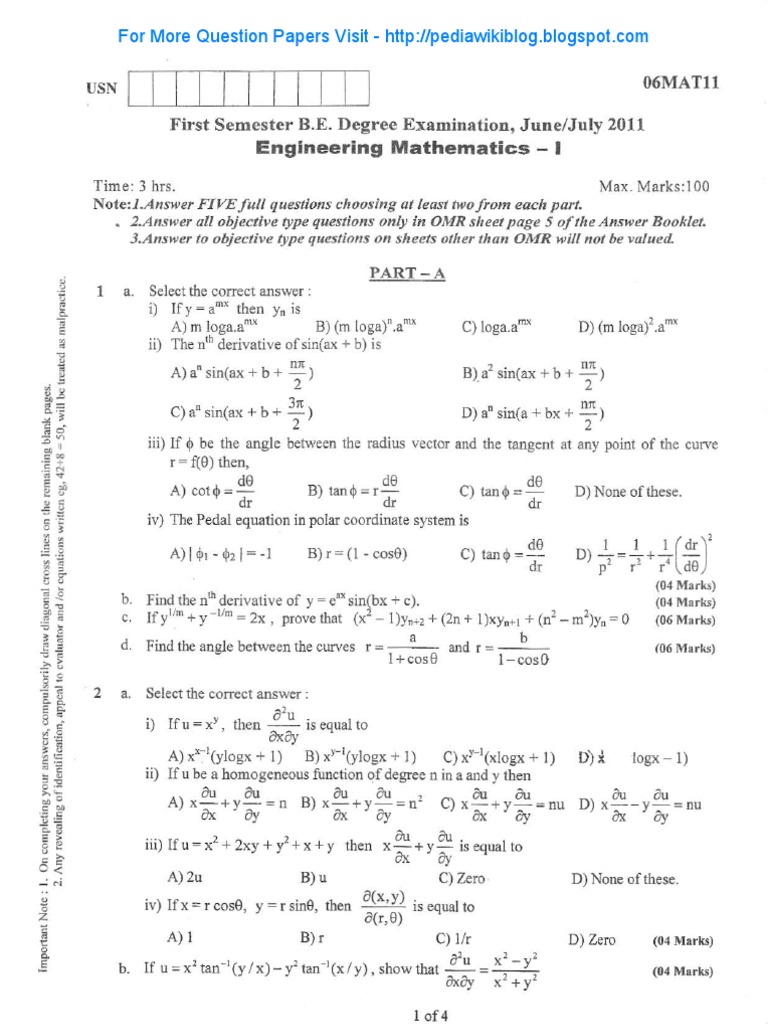 Engg Mathematics - 1 July 2011 | PDF | Divergence | Differential Geometry
