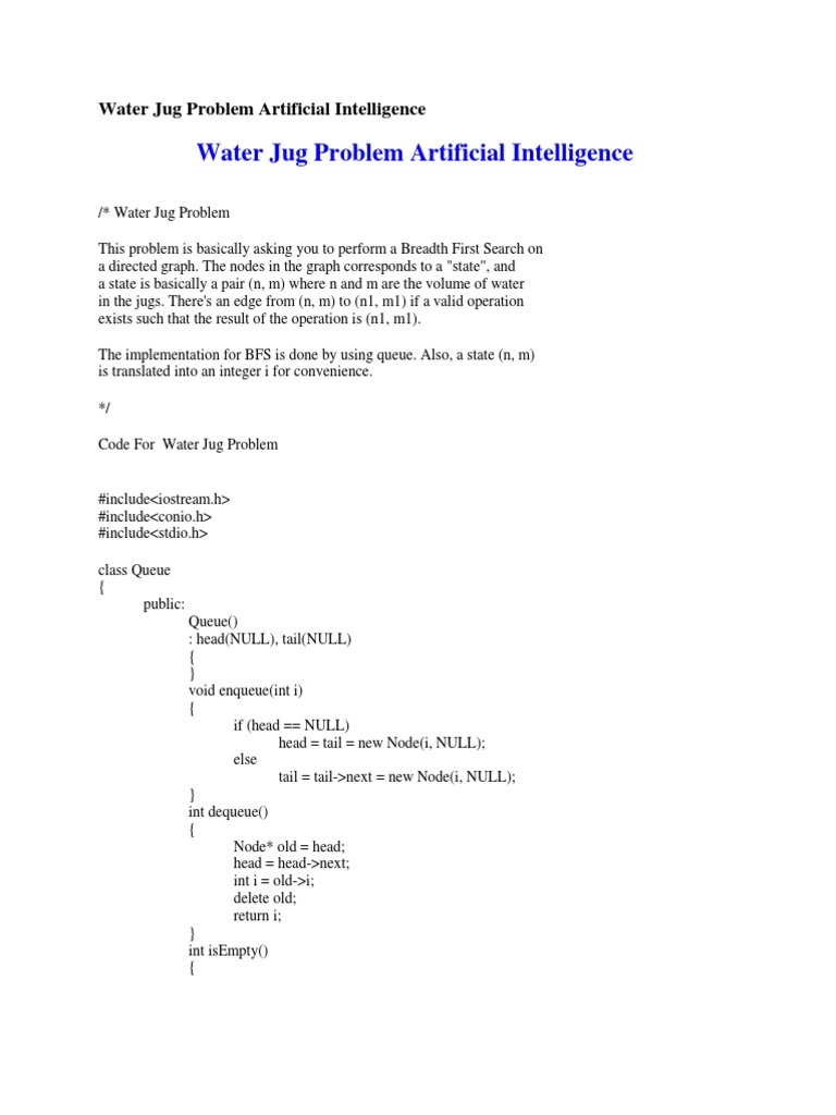 Water Jug Problem Artificial Intelligence | PDF | Queue (Abstract Data ...