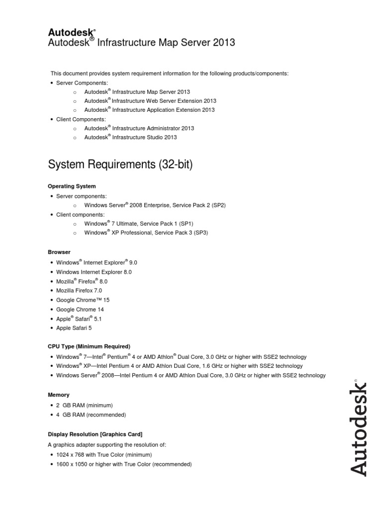 System Requirements (32-Bit) : Autodesk Infrastructure Map Server 2013 | PDF | Oracle Database ...