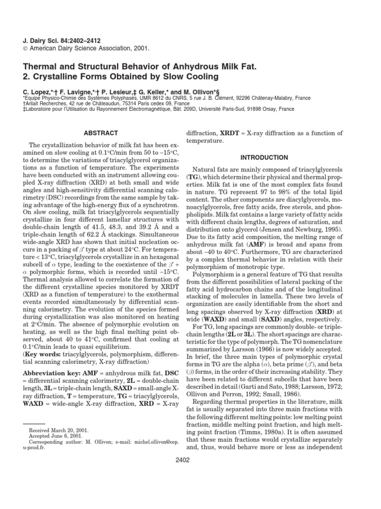 Thermal and Structural Behavior of Anhydrous Milk Fat | PDF ...