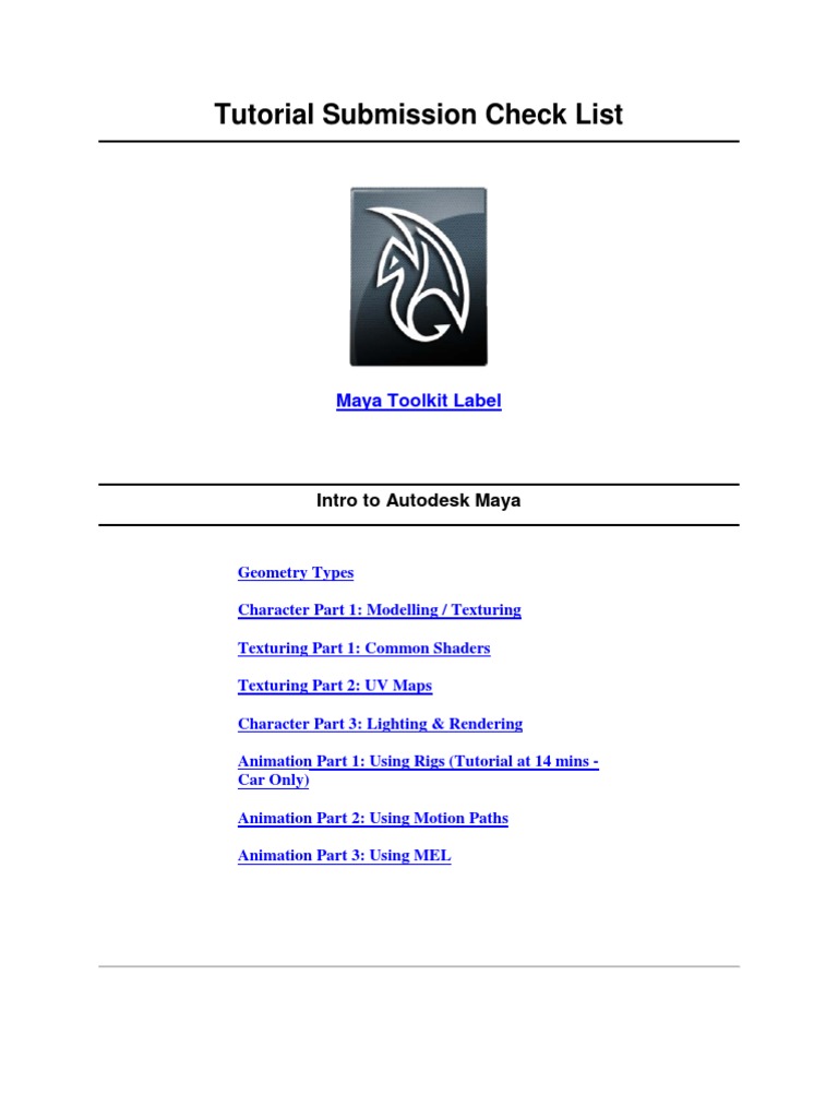 Autodesk Maya Tutorial Checklist | PDF | Texture Mapping | Computer ...