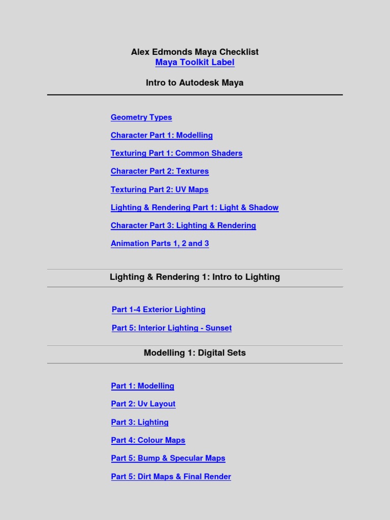 Maya Toolkit Checklist | PDF