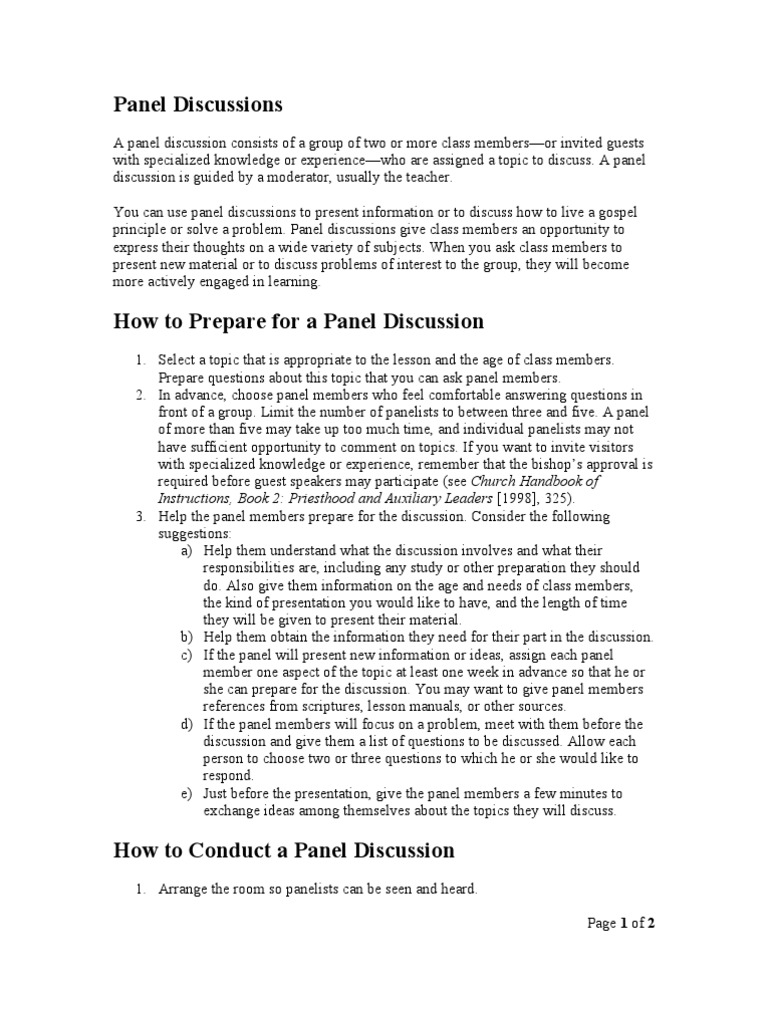 Preparing and Conducting an Effective Panel Discussion: Guiding ...