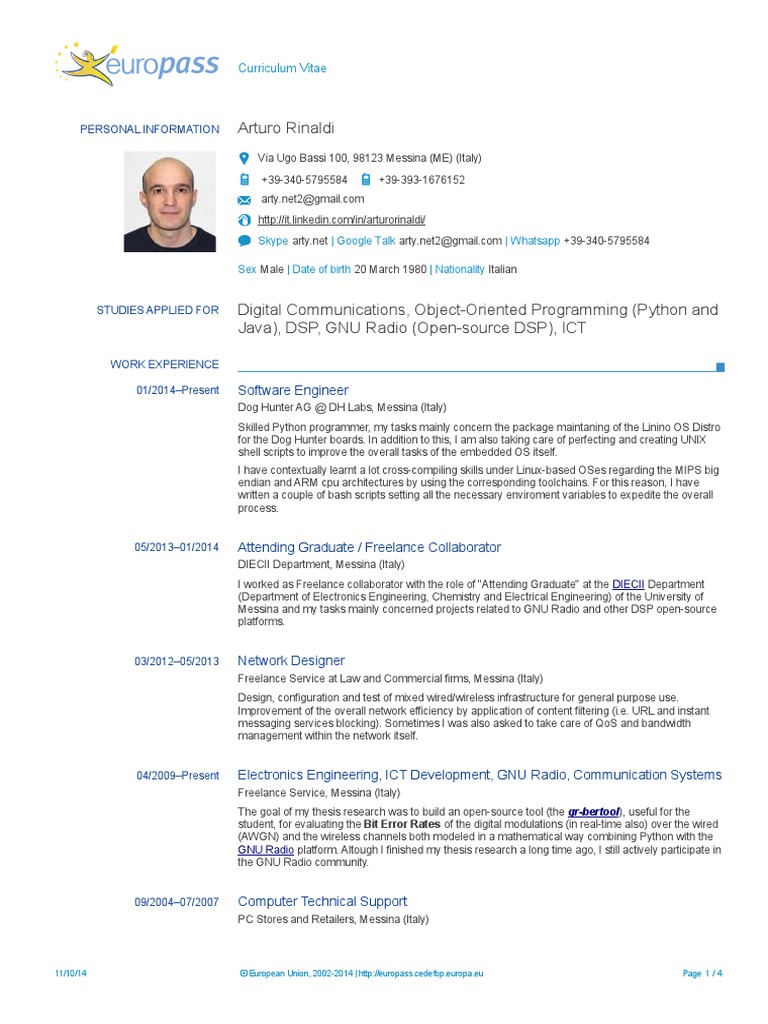Europass - Resume A. Rinaldi | PDF | Databases | Computer Engineering