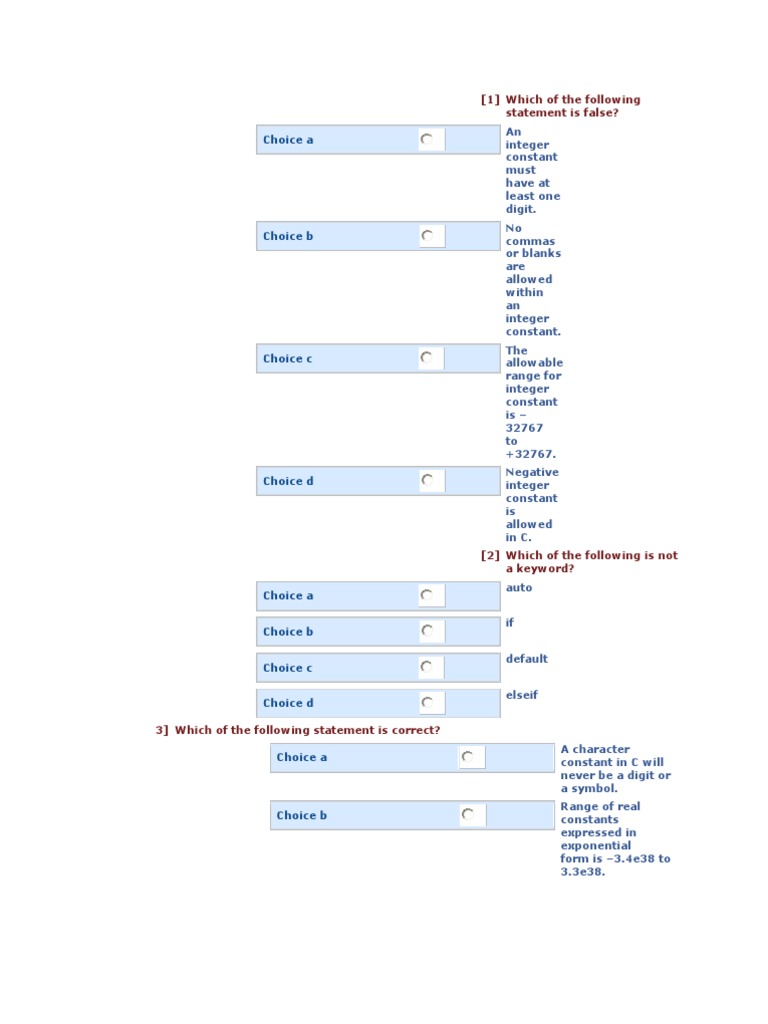 MocQuestions C Prog Jan 2013 | PDF | C (Programming Language) | Integer (Computer Science)
