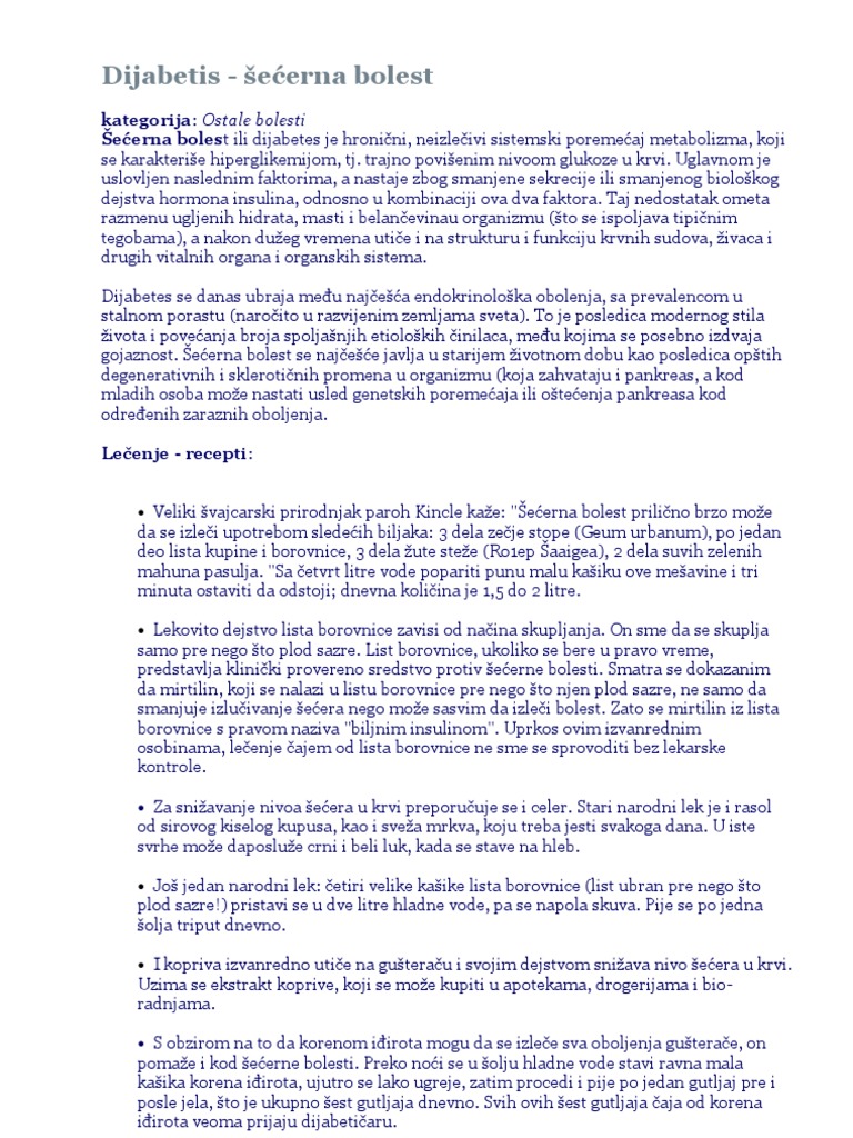 Dijabetis Šećerna Bolest | PDF