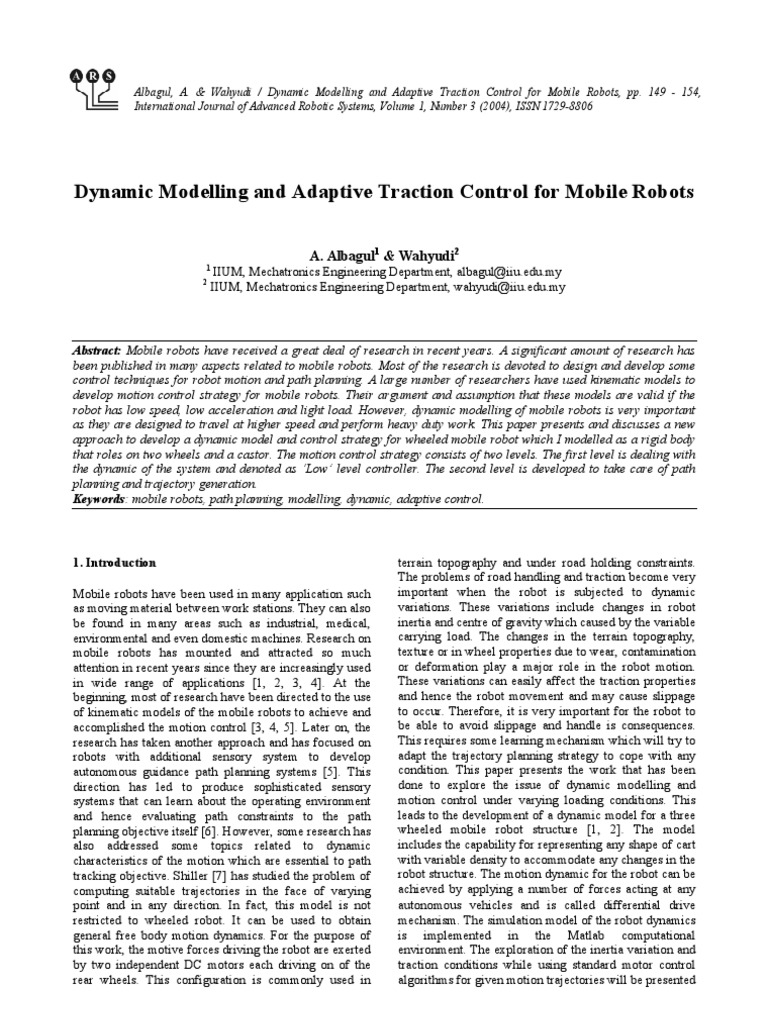 Dynamic Mobile Robot Paper 1 Pdf Acceleration Kinematics