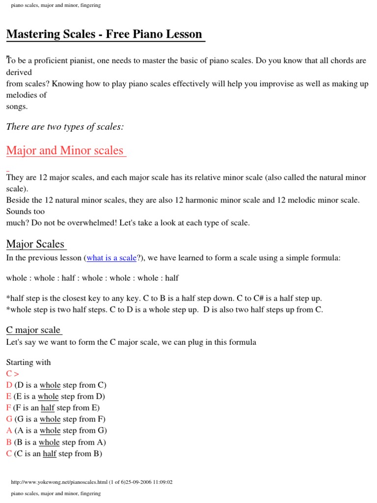 Piano Scales, Major and Minor, Fingering | PDF | Minor Scale | Scale ...