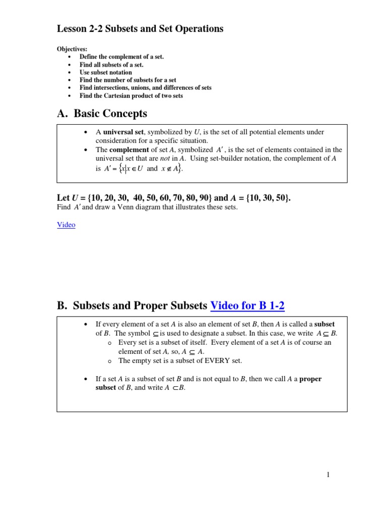 Subsets and Set Operations | PDF | Set (Mathematics) | Formalism (Deductive)