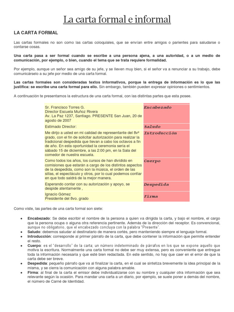 La Carta Formal e Informal | PDF | Comunicación | Escritura