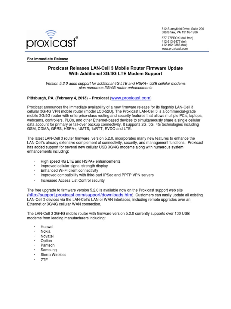 Proxicast Releases LAN-Cell 3 Mobile Router Firmware Update With ...