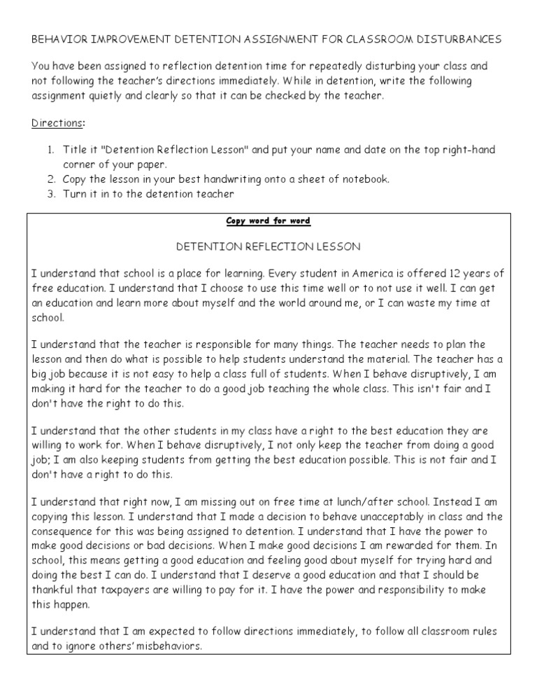 Detention Assignment For Classroom Disturbances | PDF | Teachers ...