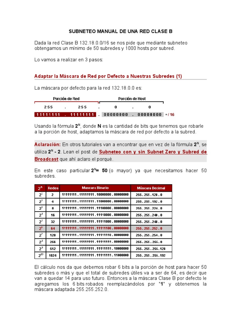 Subneteo Manual de Una Red Clase b | Dirección IP | Protocolos de internet