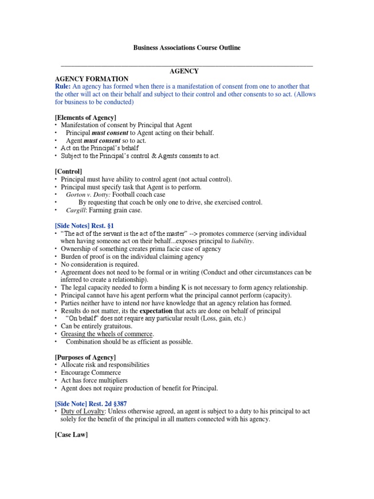 BA Outline, V2, 2012 | PDF | Law Of Agency | Partnership