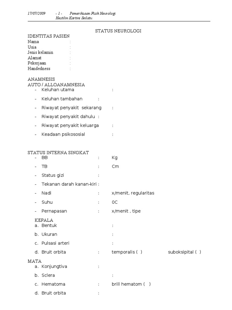 Status Neurologi Dan Pemeriksaan Neurologi | PDF