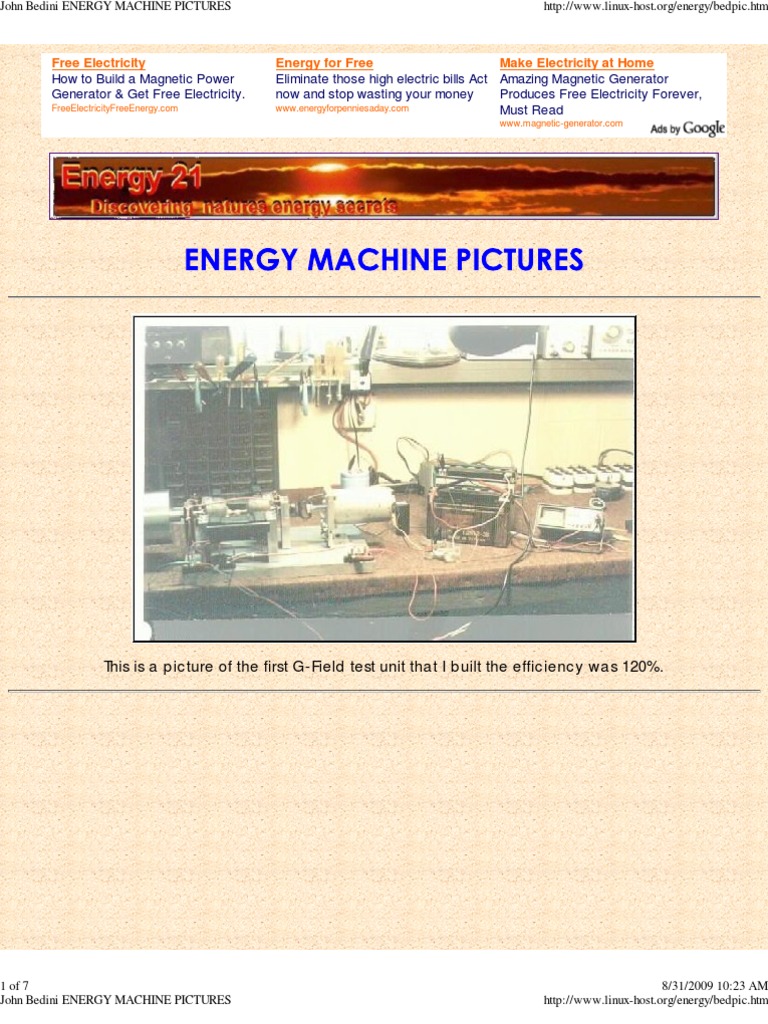 John Bedini Energy Machine | PDF | Electric Generator | Volt