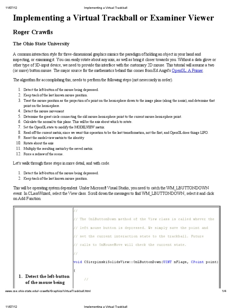 Implementing A Virtual Trackball | PDF | Sphere | 2 D Computer Graphics