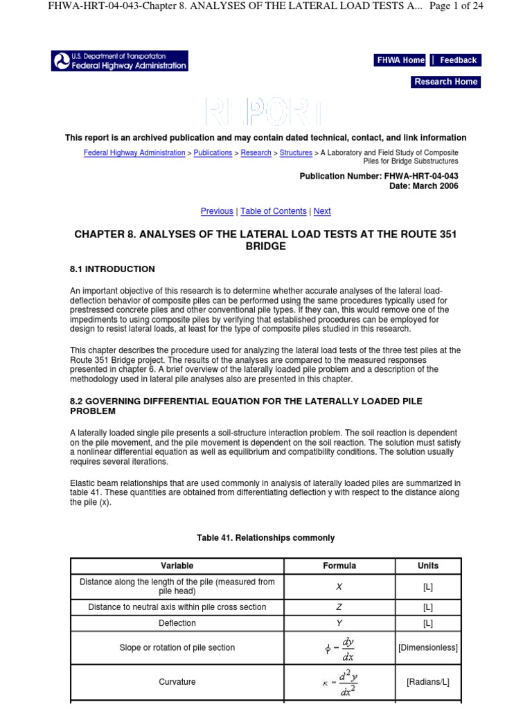 Chapter 8. Analyses of The Lateral Load Tests at The Route 351 Bridge ...
