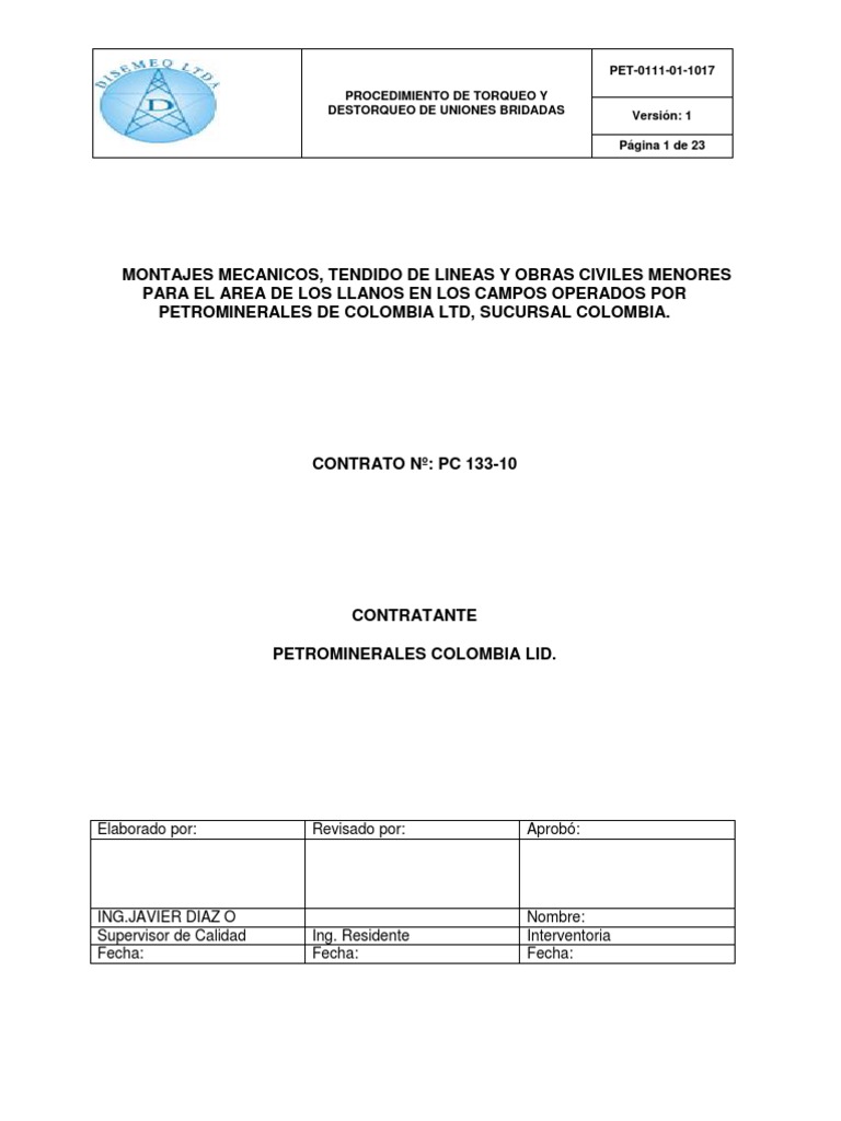 Procedimiento de Torqueo de Uniones Bridadas | PDF | Ingeniería ...