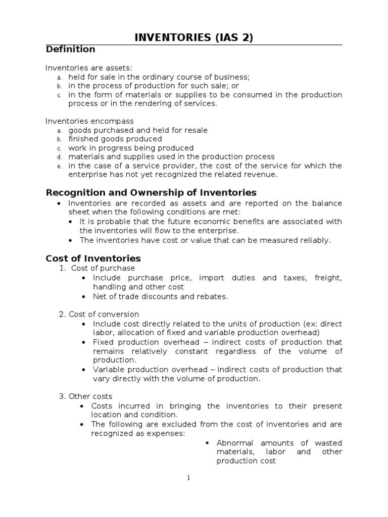 IAS 2 Inventories Summary | PDF | Discounts And Allowances | Inventory
