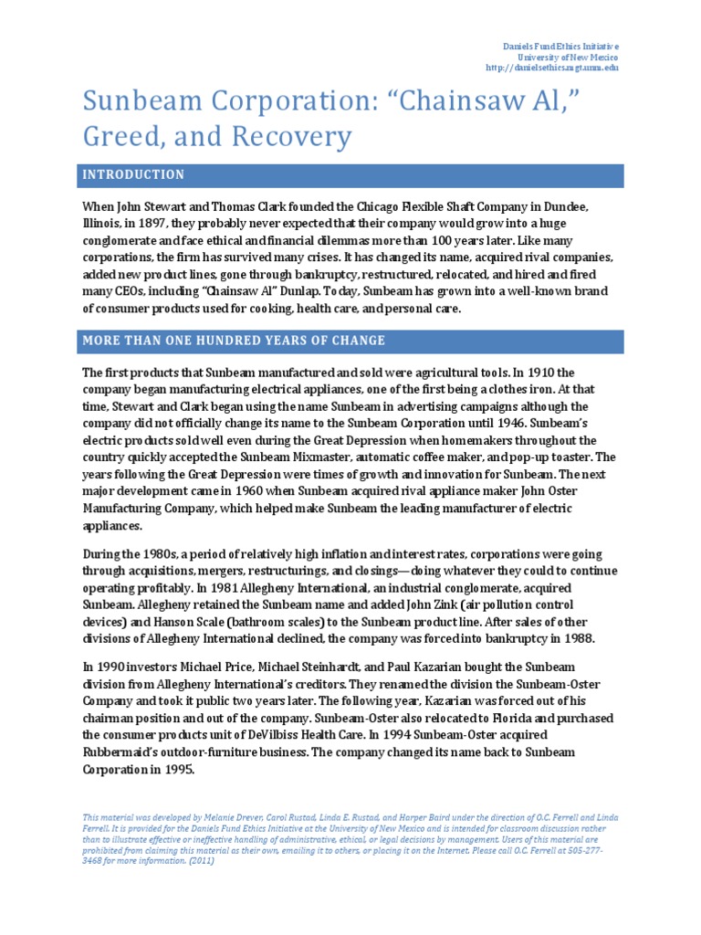 Sunbeam Case | PDF | Stocks | Companies