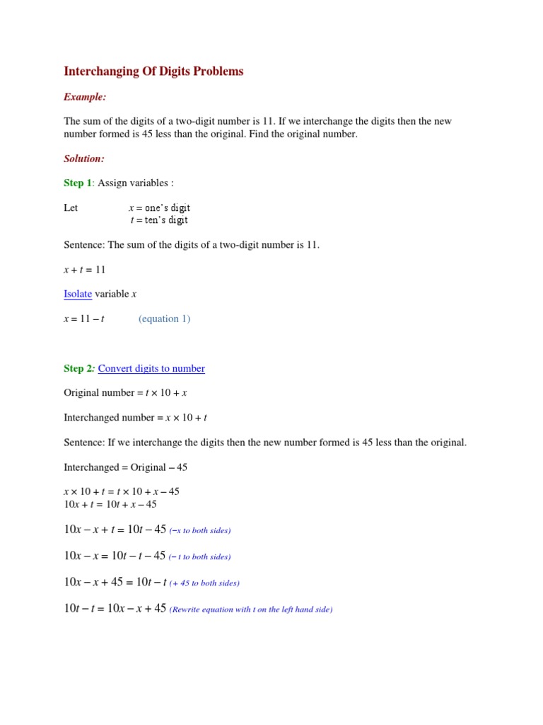 Digit Problems | PDF | Variable (Mathematics) | Equations