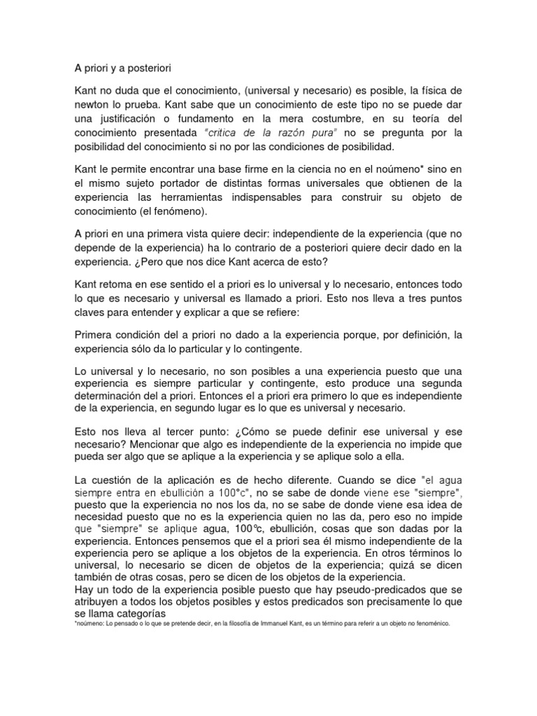A priori y a posteriori en Kant | PDF | A priori y a posteriori ...