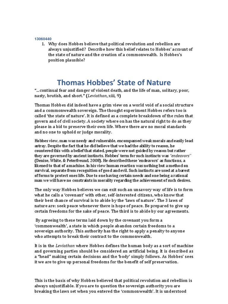 Thomas Hobbes State of Nature | PDF | Thomas Hobbes | Leviathan (Book)