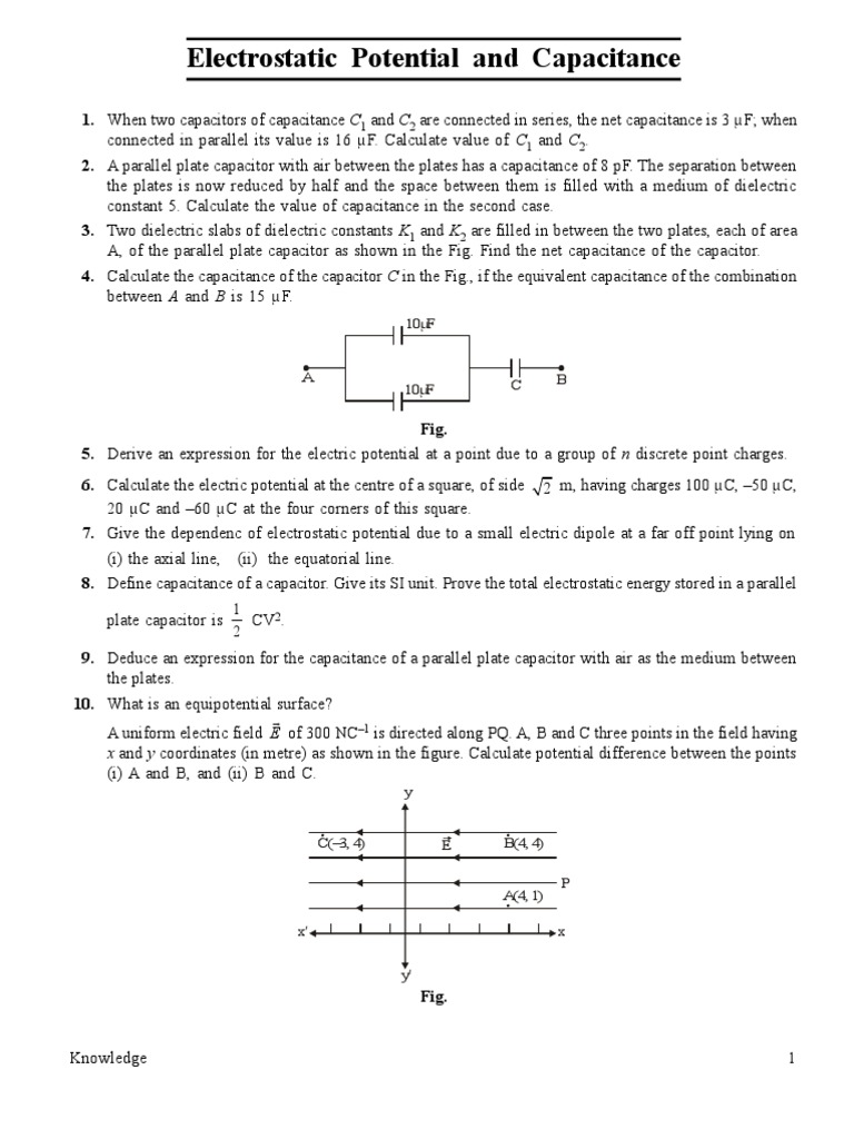 Electrostatic Potential and Capacitance Explained | PDF | Capacitor | Inductor