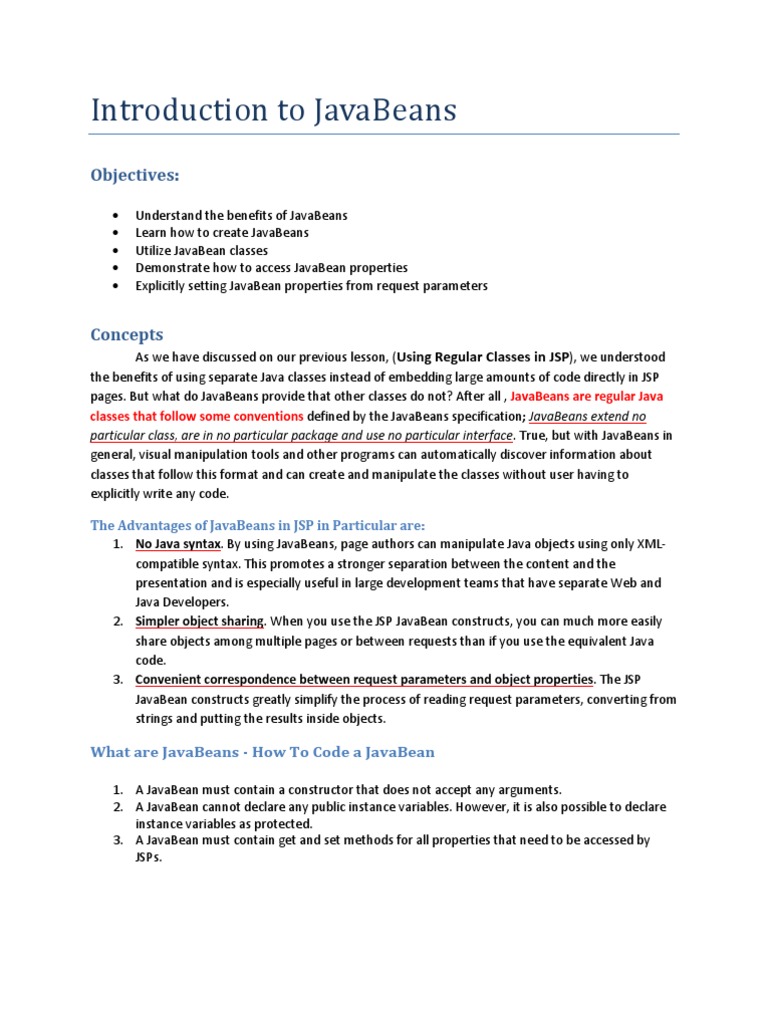 Introduction To JavaBeans | PDF | Class (Computer Programming) | Java (Programming Language)