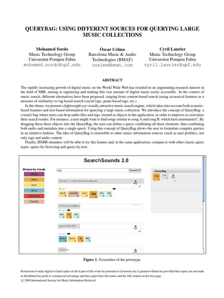 Querybag: Using Different Sources For Querying Large Music Collections | PDF