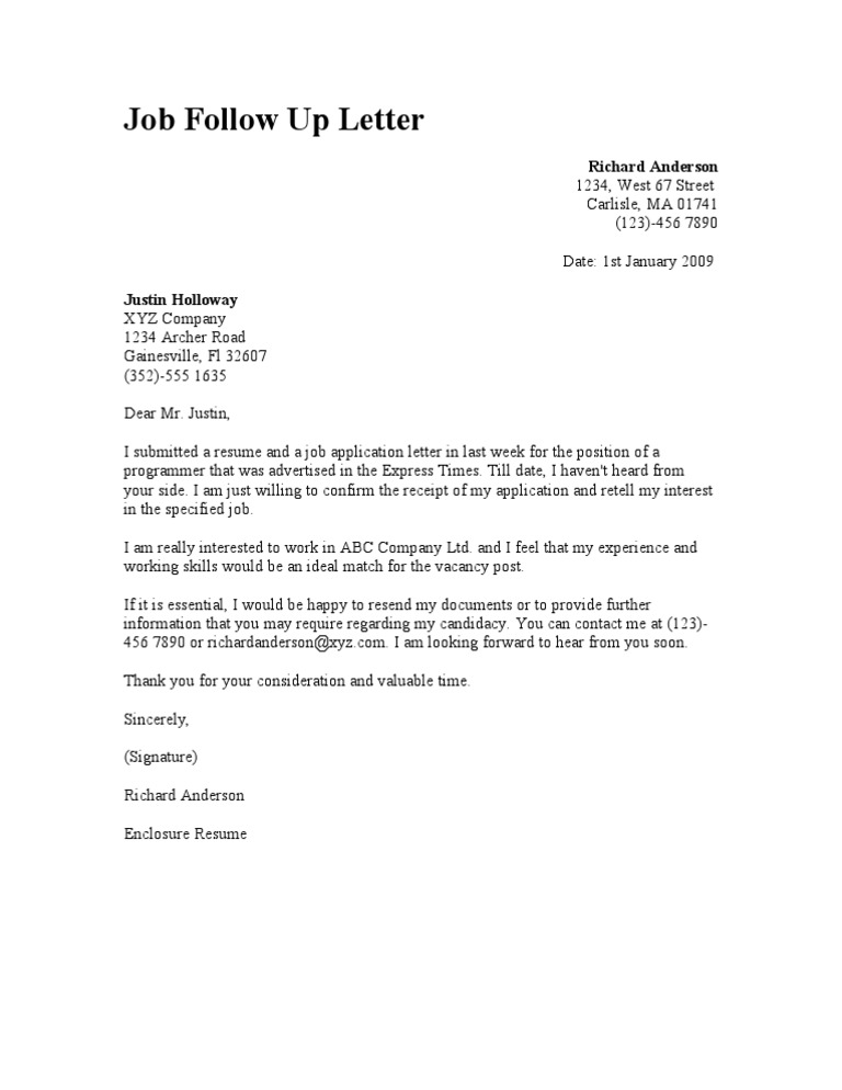Job Follow Up Letter