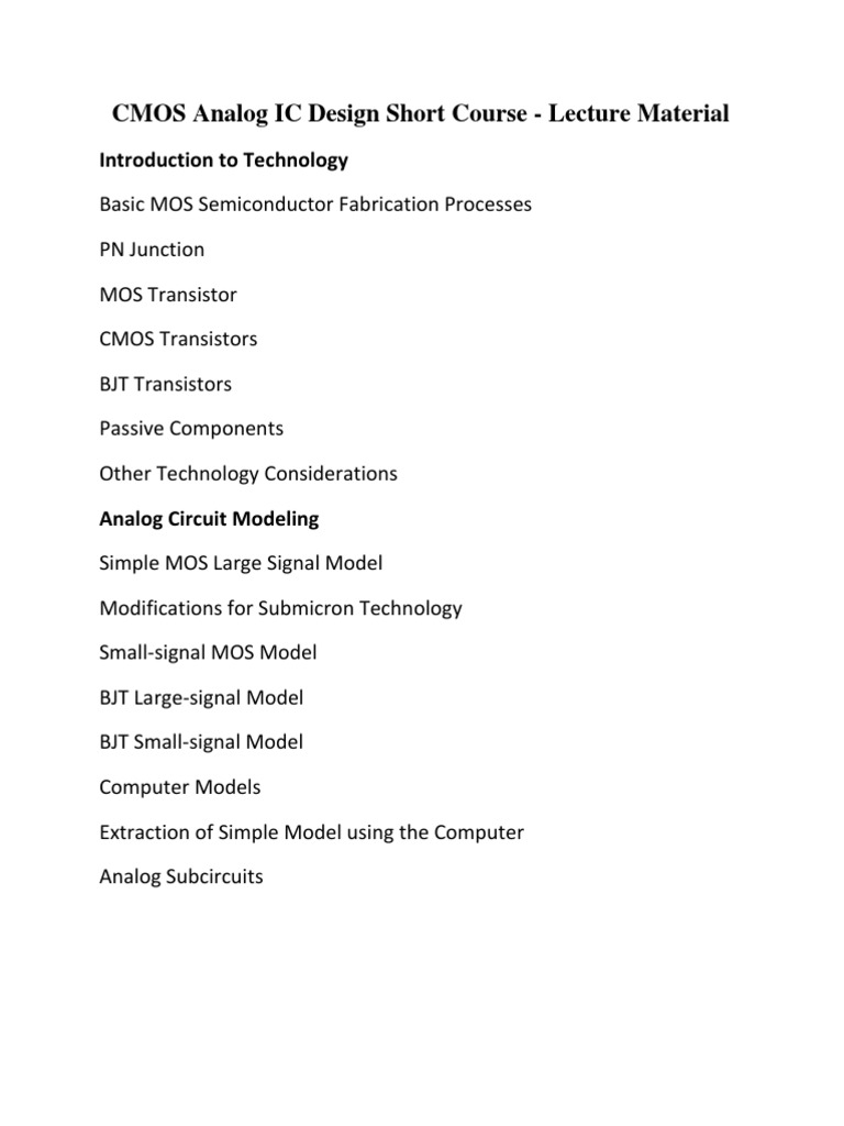 Cmos Analog Ic Design Short Course Pdf