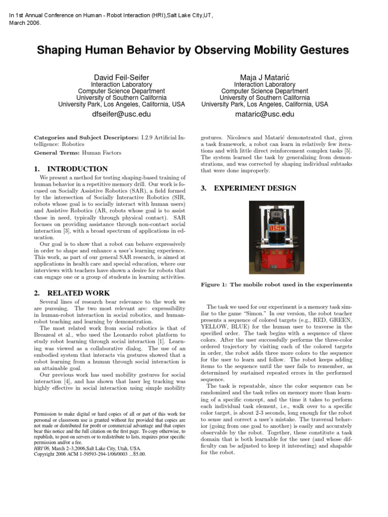 Shaping Human Behavior by Observing Mobility Gestures: David Feil ...