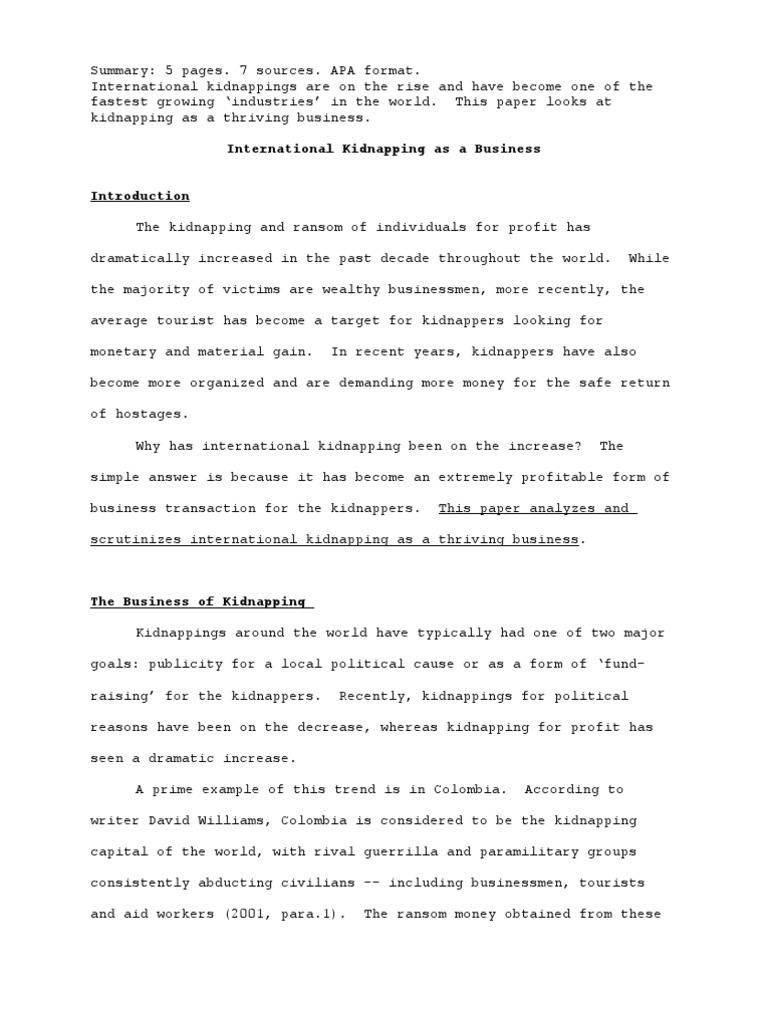 International Kidnapping As A Business | Download Free PDF | Kidnapping ...